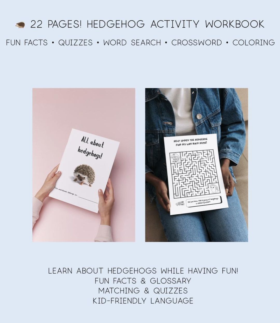 Hedgehog Activity Workbook Pages Kids Printable Worksheets | Fun Facts ...