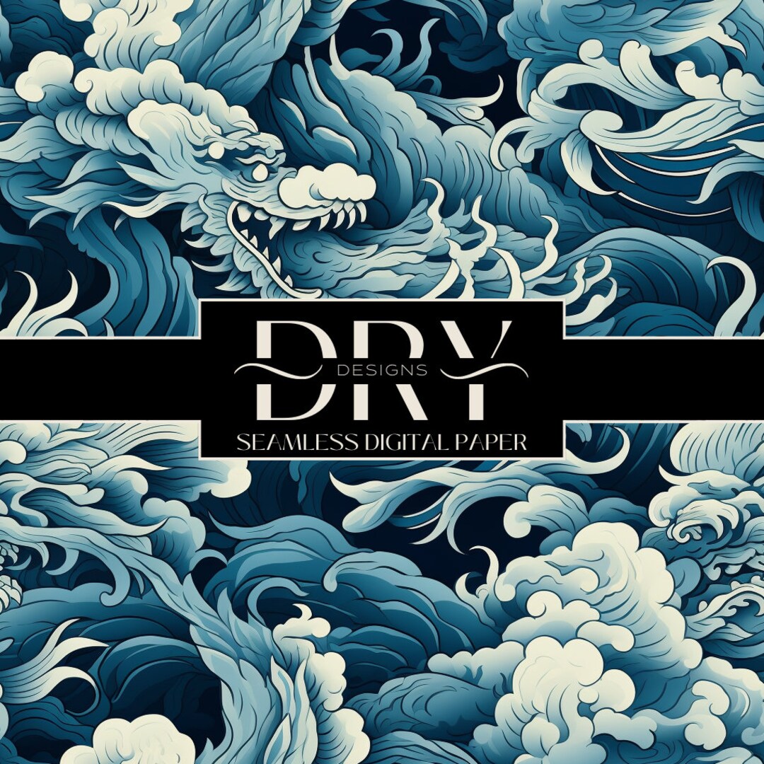 Blue Japanese Dragon, SEAMLESS Craft Digital Paper, Instant Download ...