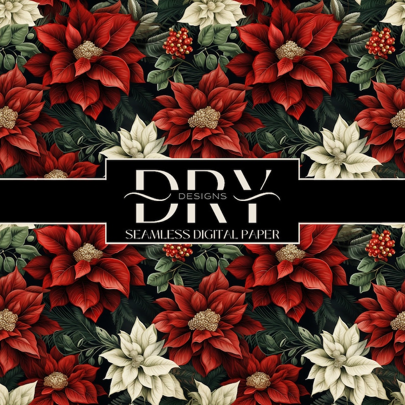 Christmas Poinsettia SEAMLESS File, Craft Digital Paper, Sublimation ...