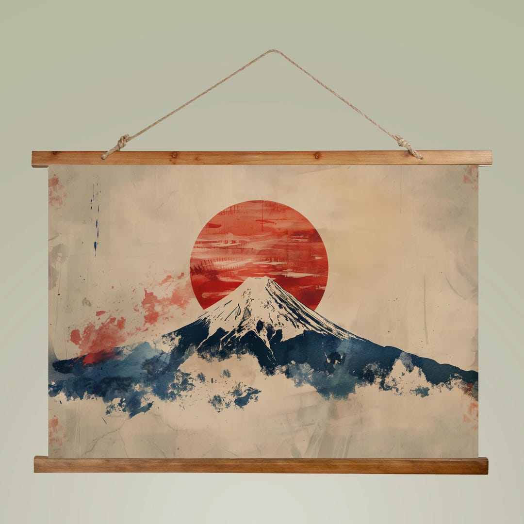 Fuji Rising Sun Tapestry, Japanese Flag, Calligraphy Poster, Ikigai Art ...