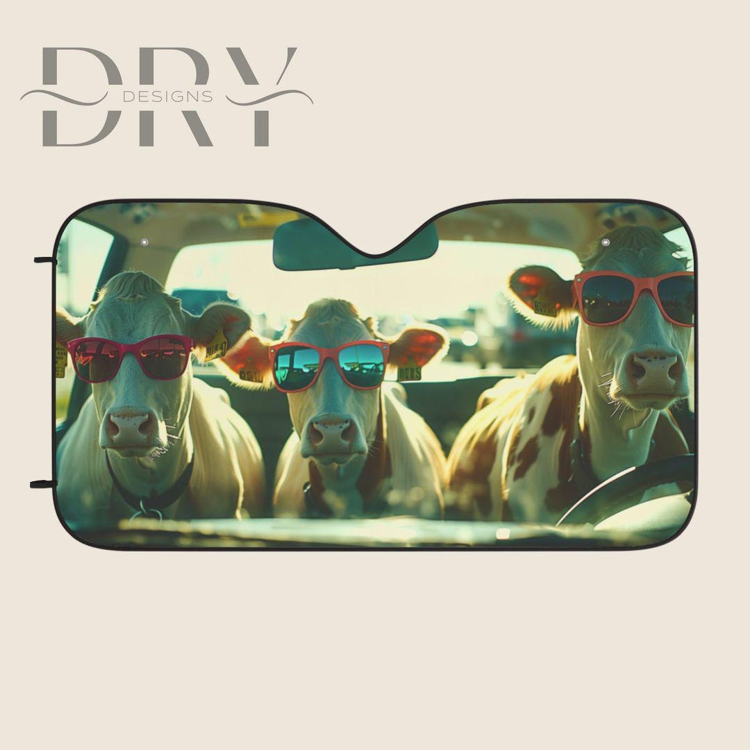 Cute Cool Cow Car Sun Shade, Windscreen UV Protection, Funny Auto ...