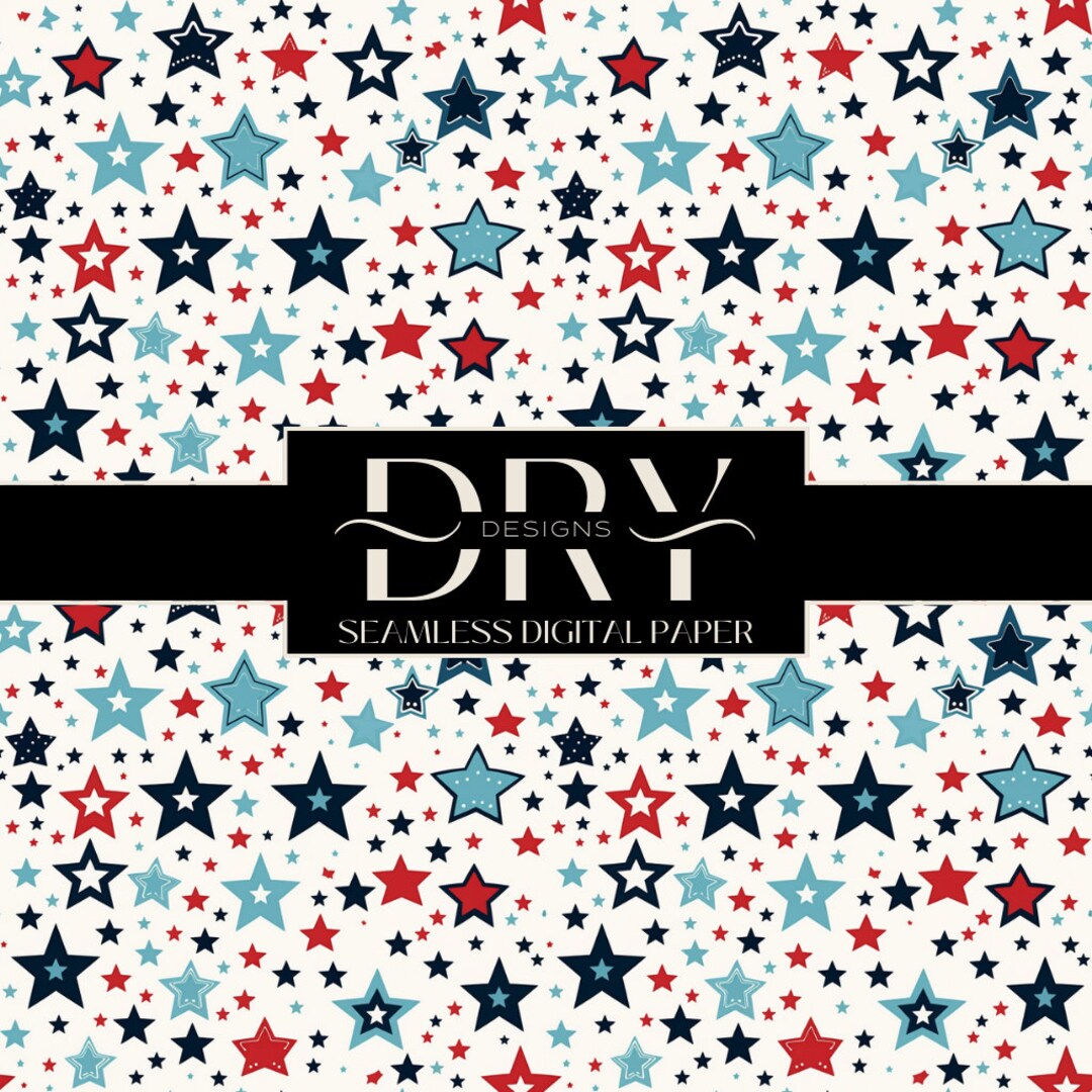 Blue & Red Stars, SEAMLESS Craft Digital Paper, Instant Download ...