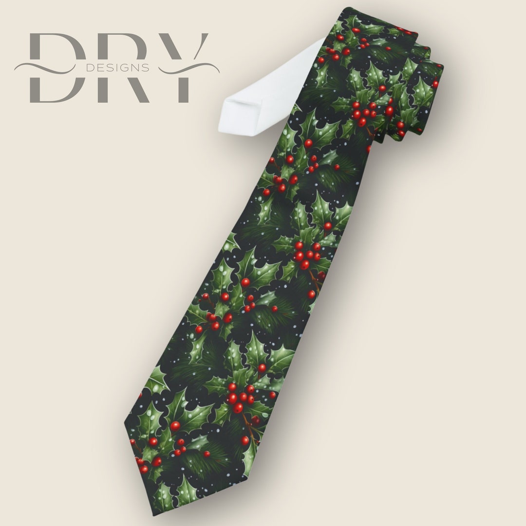 Christmas Holly Necktie: Holiday Polyester Suit Tie - Etsy