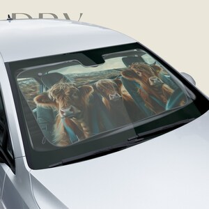 Cute Highland Cow Car Sun Shade, Windscreen UV Protection, Funny Auto ...