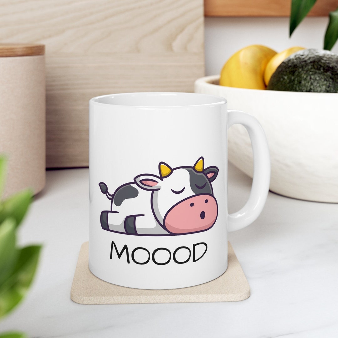 Funny Cow Mug, Cute Mooning or Moooning Cowfee Cup, 11oz Coffee or Tea ...