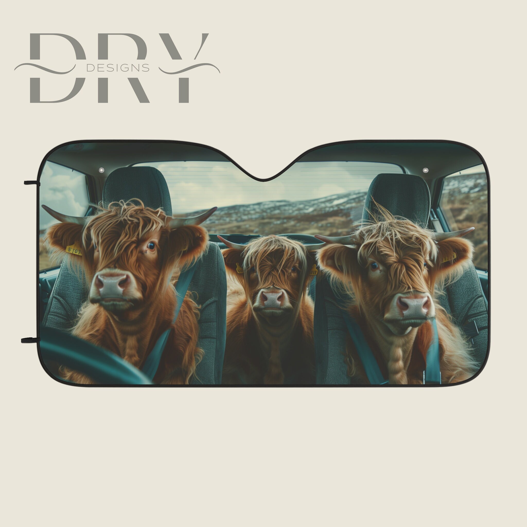 Cute Highland Cow Car Sun Shade, Windscreen UV Protection, Funny Auto ...