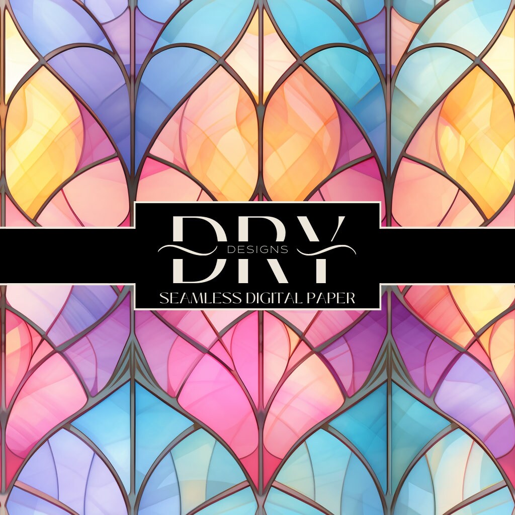Cute Pastel Stained Glass Heart Pattern Seamless Craft Etsy 8636