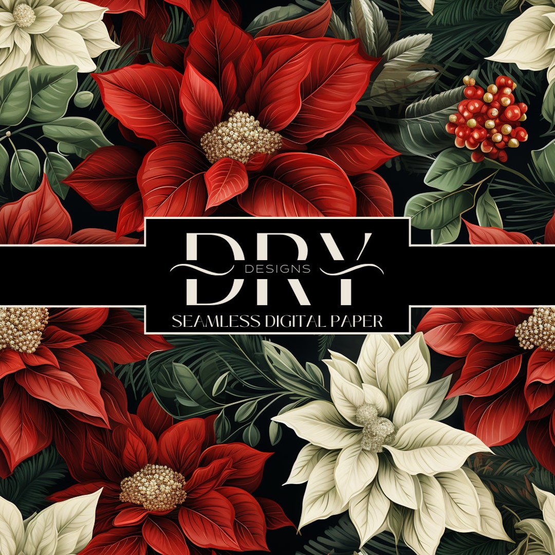 Christmas Poinsettia SEAMLESS File, Craft Digital Paper, Sublimation ...