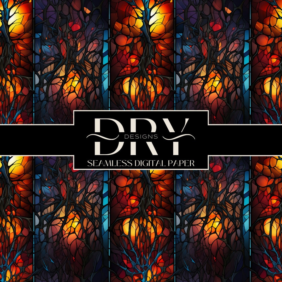 Skeletal Halloween Stained Glass, SEAMLESS Craft Digital Paper, Instant ...