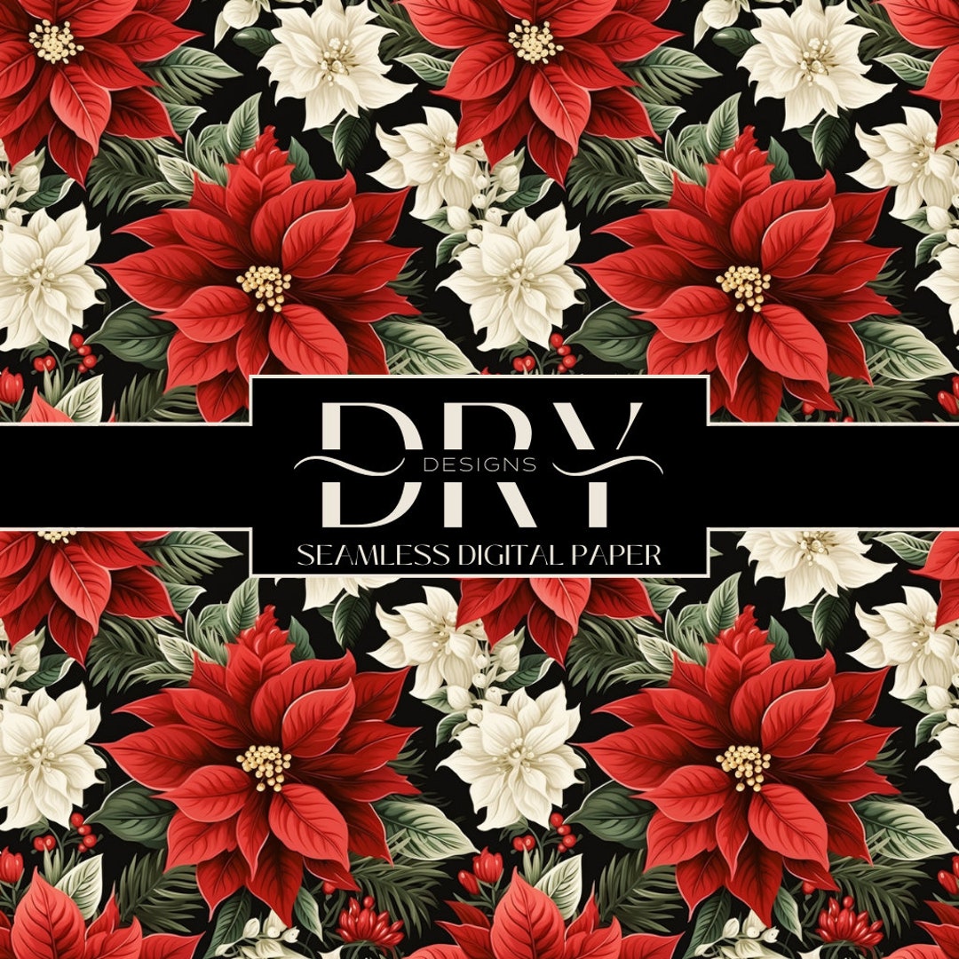 Christmas Poinsettia SEAMLESS File, Craft Digital Paper, Sublimation ...
