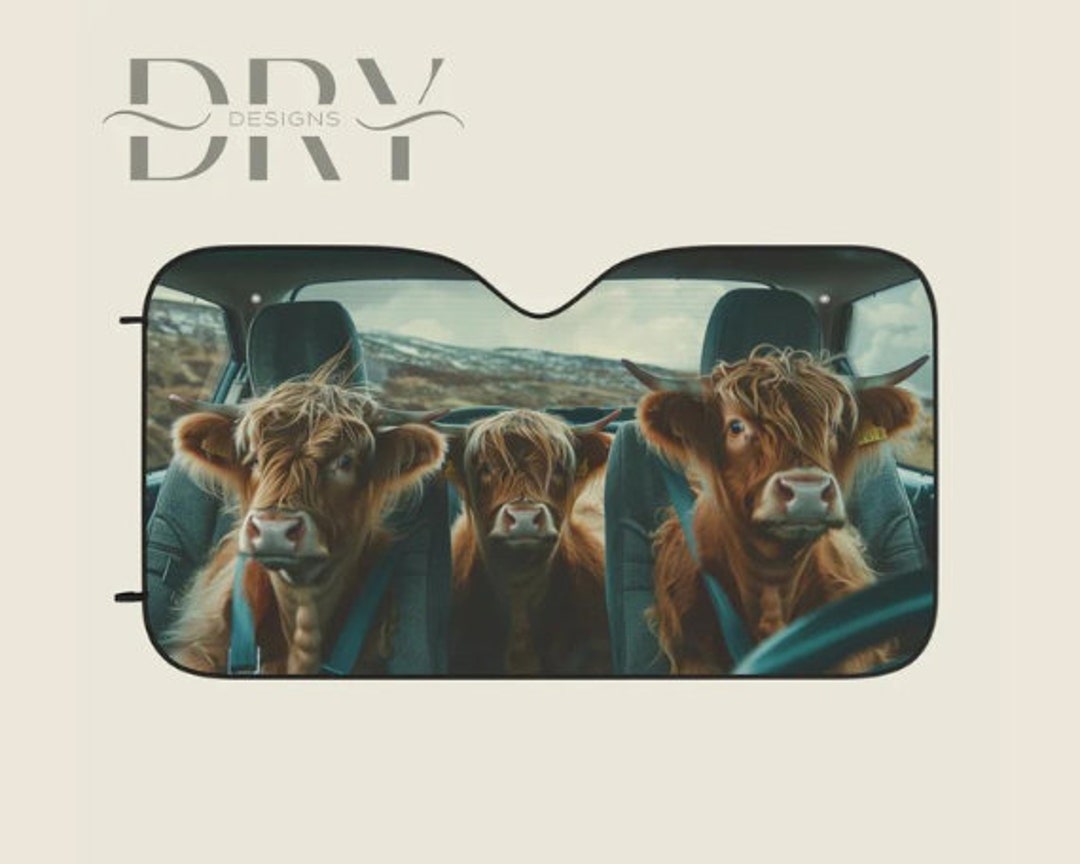 Cute Highland Cow Car Sun Shade, Windscreen UV Protection, Funny Auto ...