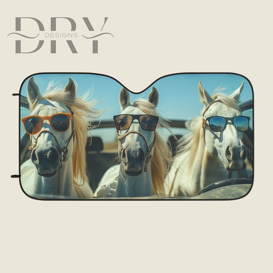 Cool Horses Car Sun Shade, Windscreen UV Protection, Funny Auto ...