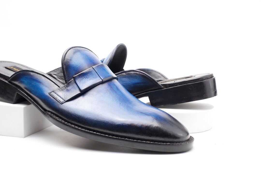 One Piece Royal Blue With Bow Backless Loafer Slip on Mule Custom Made ...