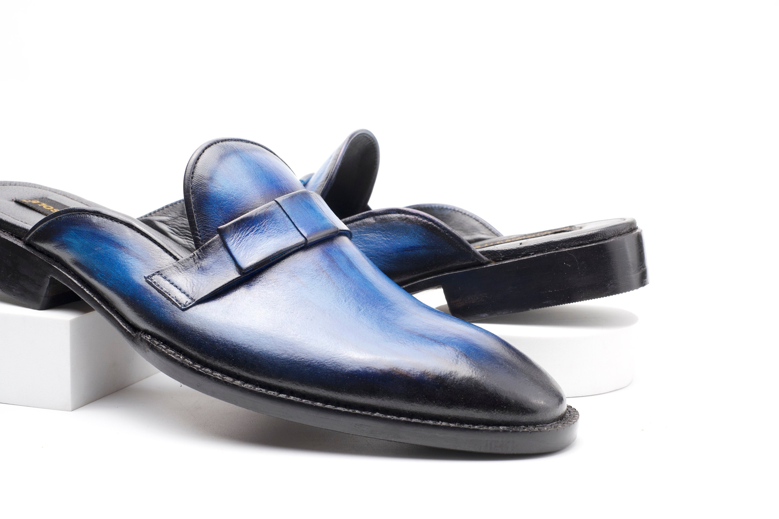 One Piece Royal Blue With Bow Backless Loafer Slip on Mule Custom Made ...