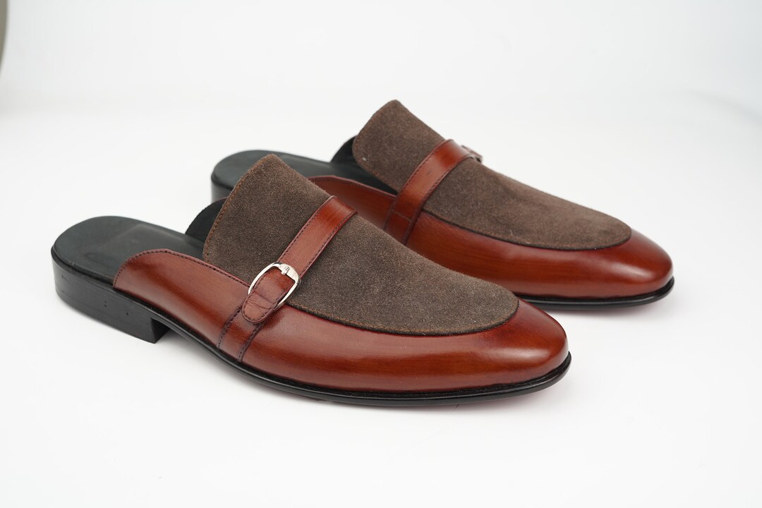 Apron Toe Aniline Suede With Buckle Strap Backless Loafer Slip on Mule ...