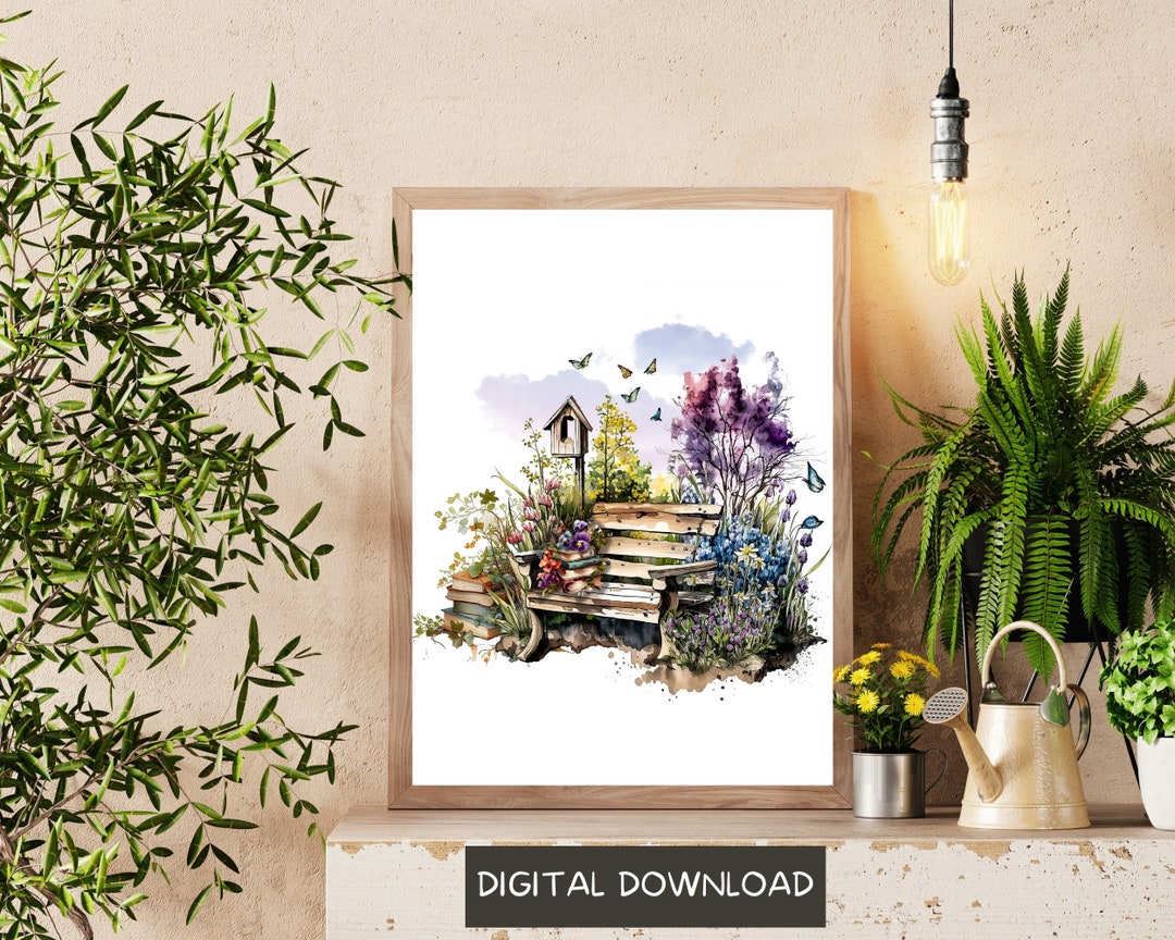 Magical Bench Printable Wall Art / Floral Garden Bench Printable Wall ...