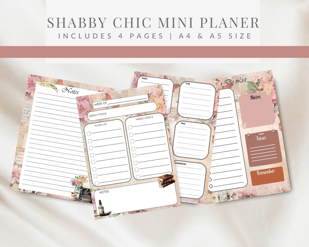 Shabby Chic Printable Mini Planner Shabby Chic to Do List Shabby Chic ...