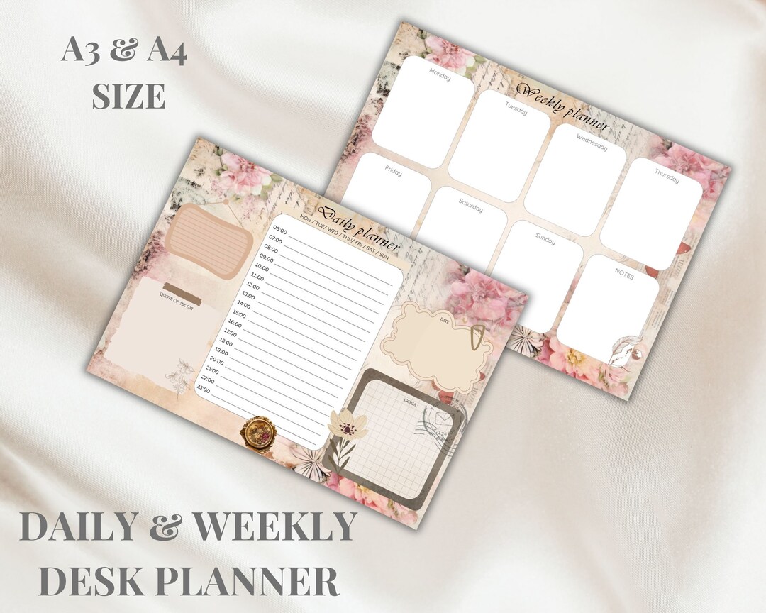 Shabby Chic Desk Planner Landscape Printable Desk Planner Hourly ...