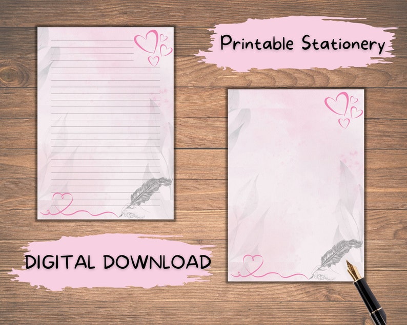 Heart Pink Printable Stationery / Heart Pink Letter Writing Paper ...