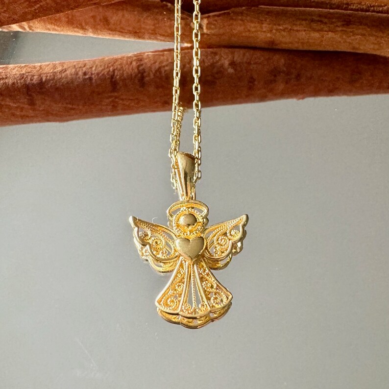 Gold-plated Sterling Silver Filigree Angel Necklace - Etsy