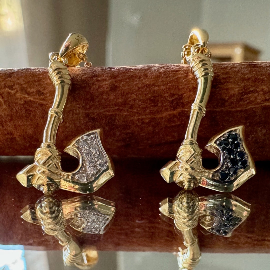 Sterling Silver Hatchet Necklace, Battle Axe Pendant, Double-sided ...