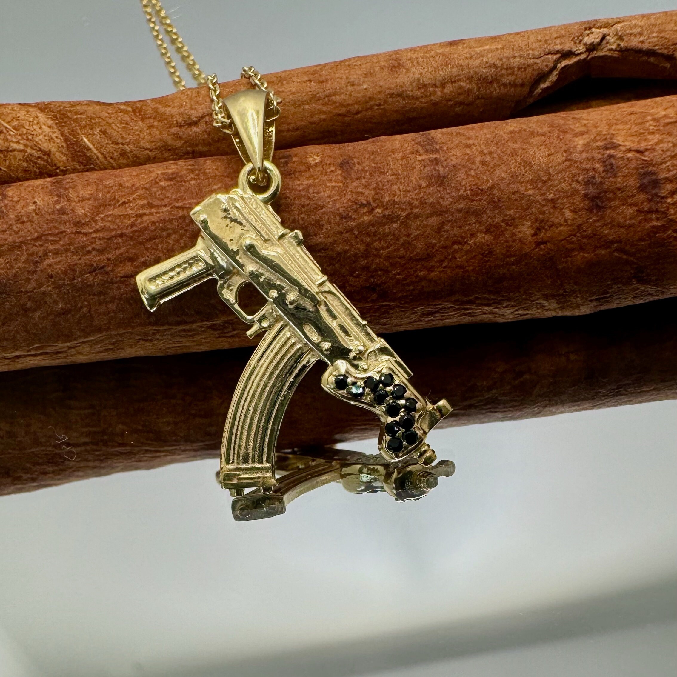 Silver Machine Gun Pendant, Machine Gun Necklace, Bold Jewelry, Gold ...