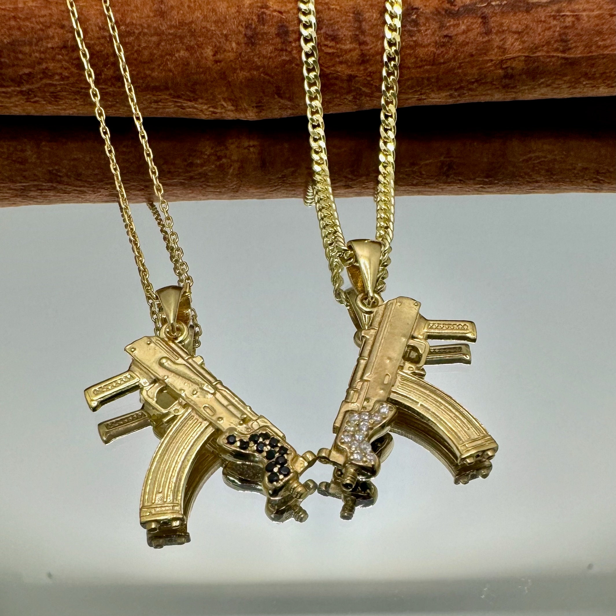 Silver Machine Gun Pendant, Machine Gun Necklace, Bold Jewelry, Gold ...