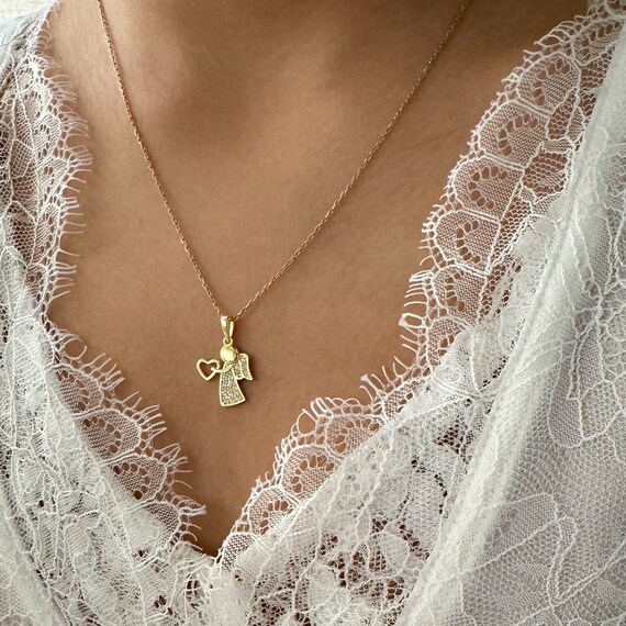 925 Sterling Silver Little Angel Pendant Necklace Petite Necklace Spiritual Gift Protection Jewelry Valentine s Day Gift Idea