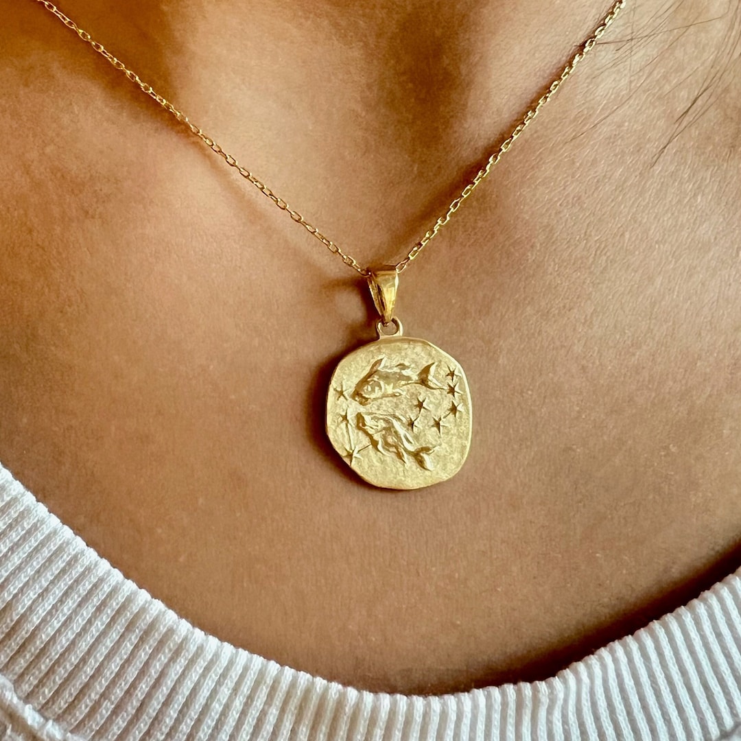 Sterling Silver Pisces Necklace, Gold Pisces Jewelry, Zodiac Sign Charm ...