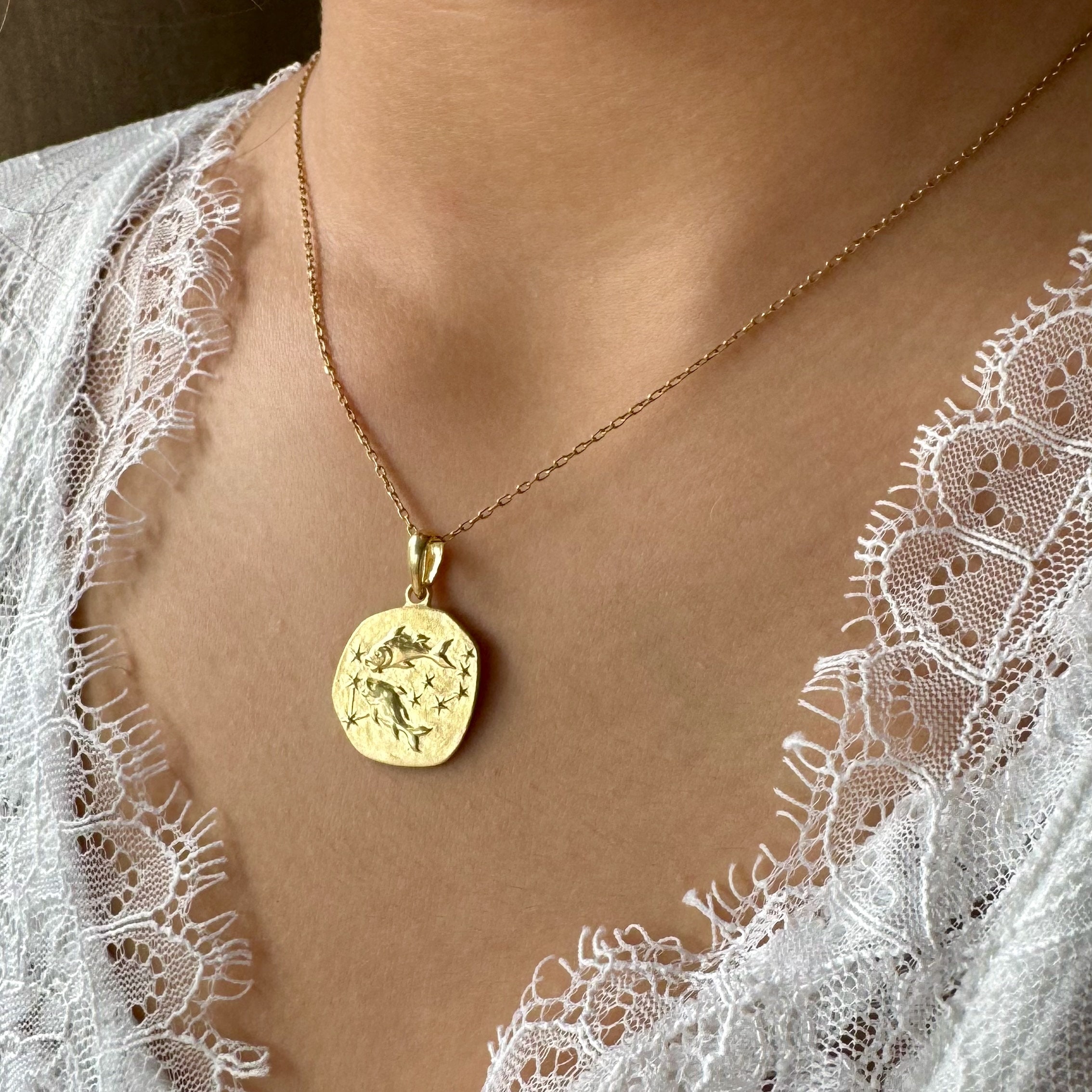 Sterling Silver Pisces Necklace, Gold Pisces Jewelry, Zodiac Sign Charm ...