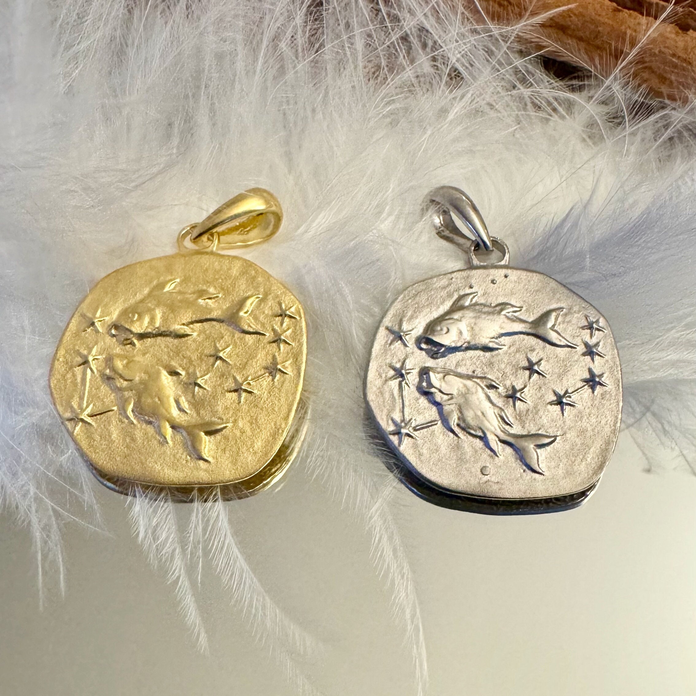 Sterling Silver Pisces Necklace: Gold-plated Zodiac Sign Pendant - Etsy