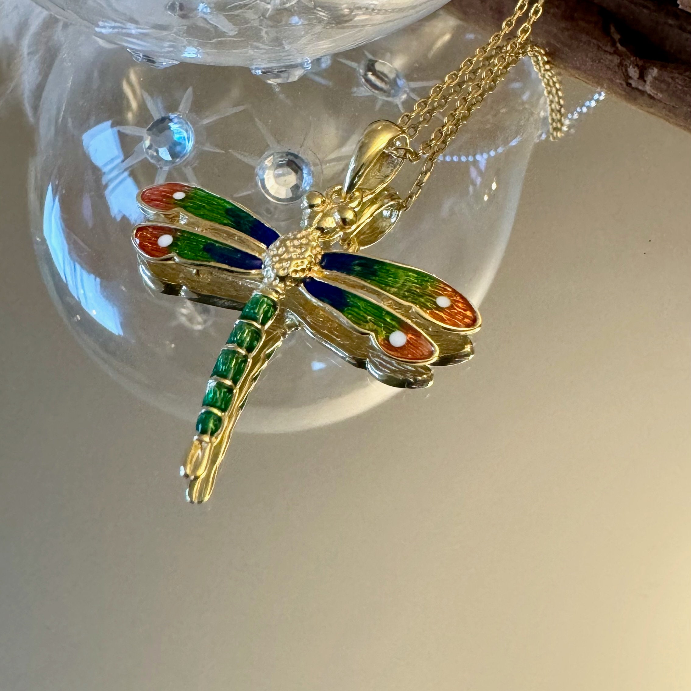 Colorful Dragonfly Necklace, 925 Sterling Silver Pendant, Handmade ...
