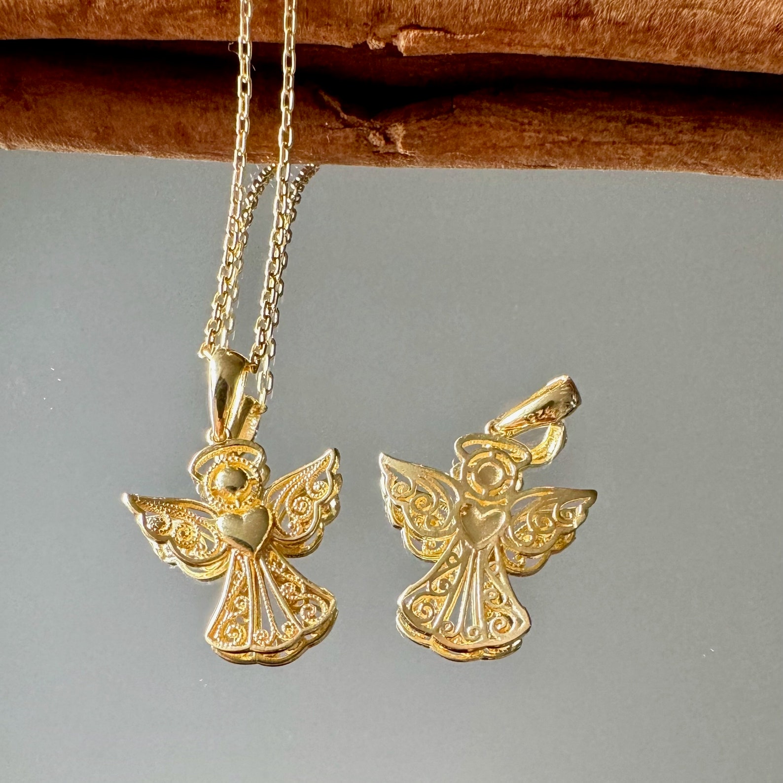 Gold-plated Sterling Silver Filigree Angel Necklace - Etsy