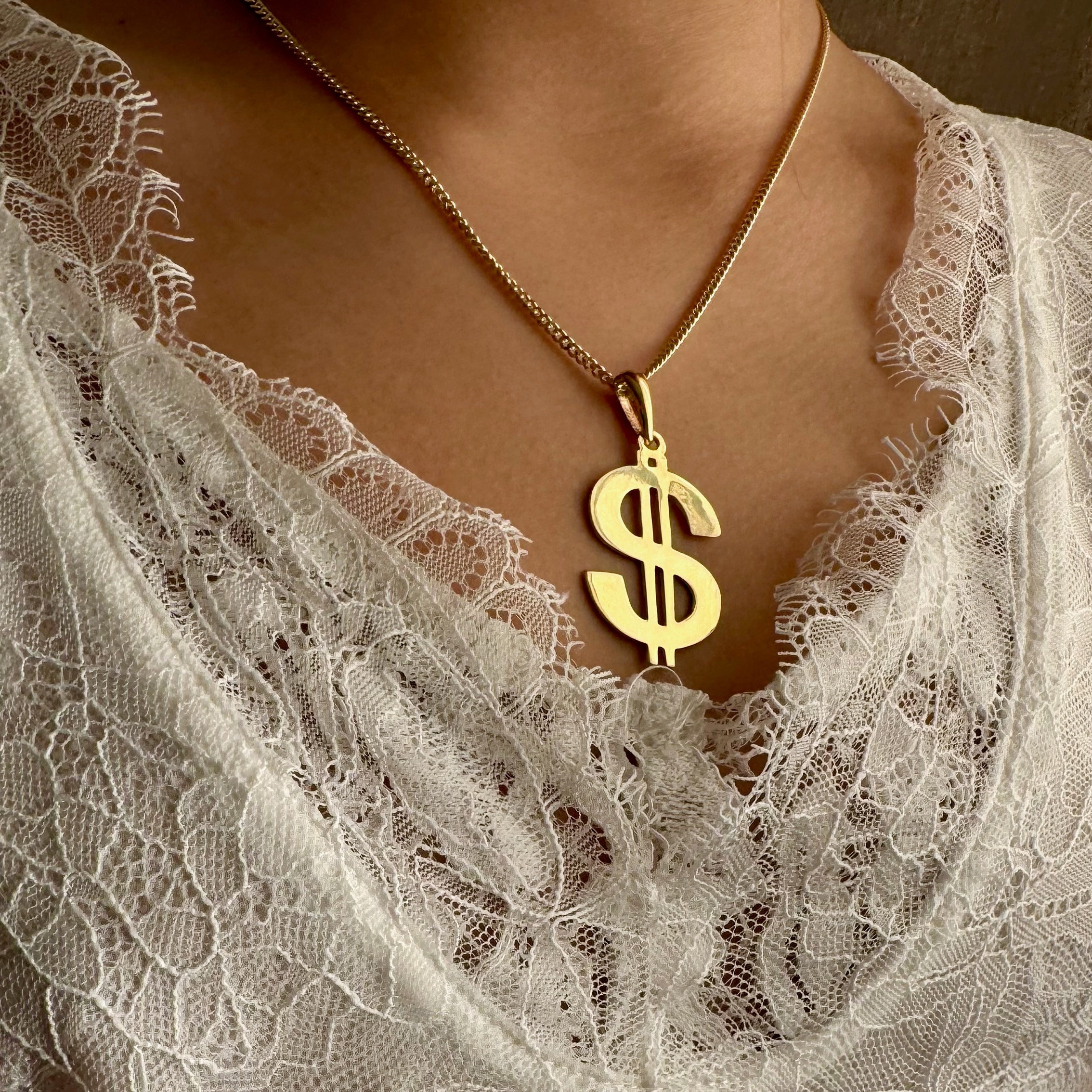Gold-tone Sterling Silver Dollar Sign Pendant: Symbol of Wealth - Etsy