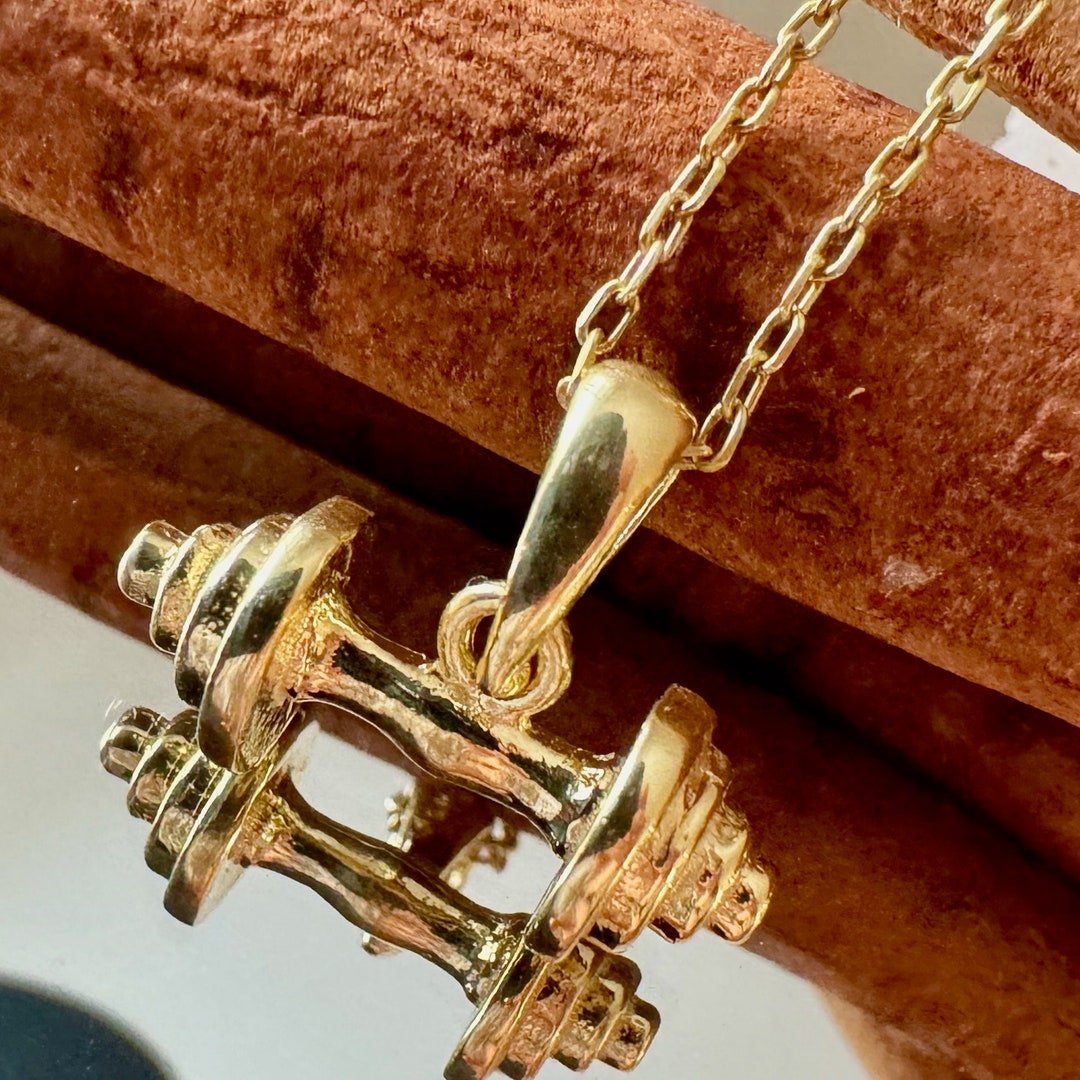 Silver Dumbbell Necklace, Silver Sterling Barbell Pendant, Bodybuilding ...