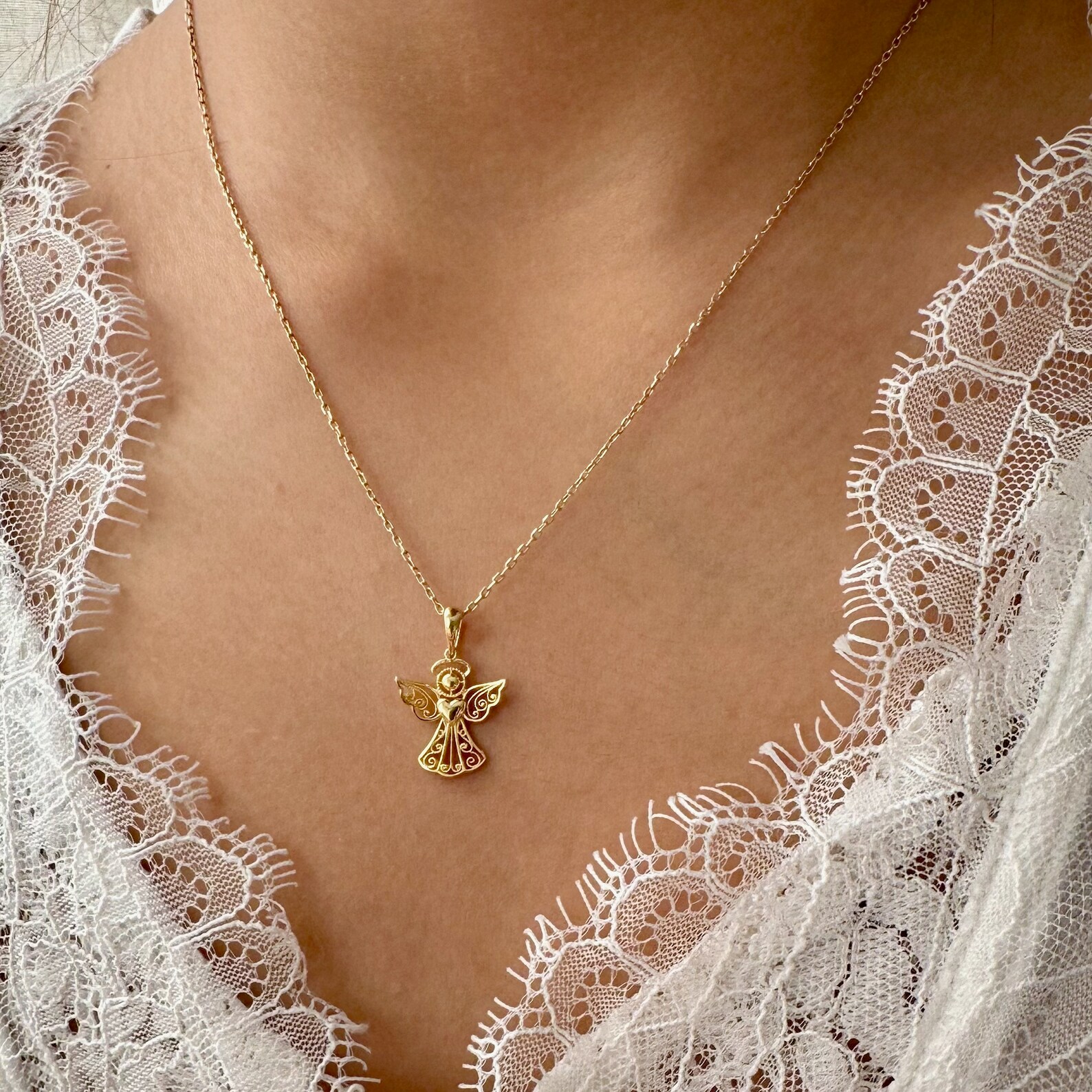 Gold-plated Sterling Silver Filigree Angel Necklace - Etsy