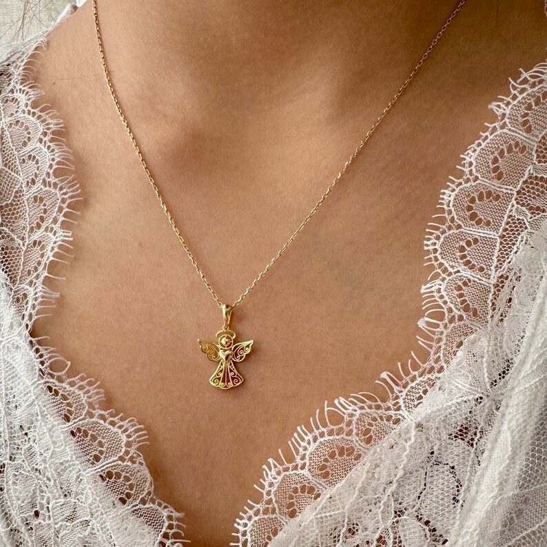 Gold-plated Sterling Silver Filigree Angel Necklace - Etsy