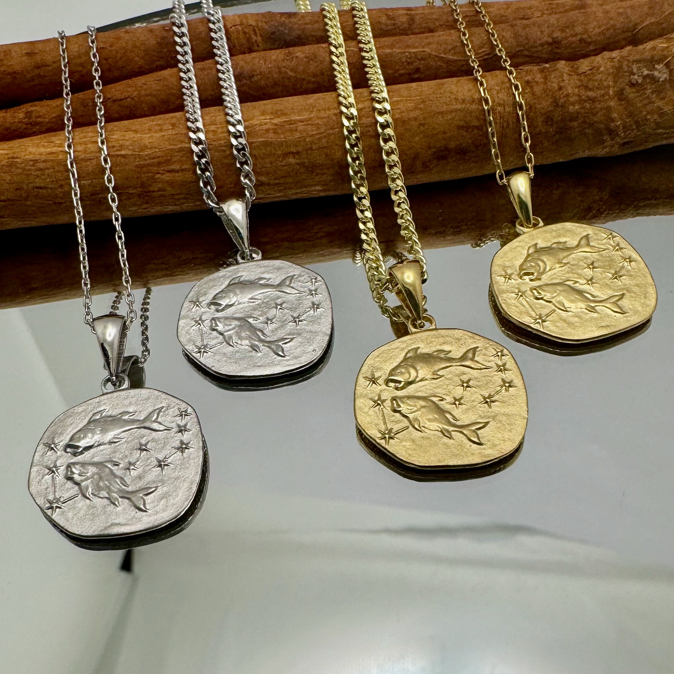 Sterling Silver Pisces Necklace: Gold-plated Zodiac Sign Pendant - Etsy