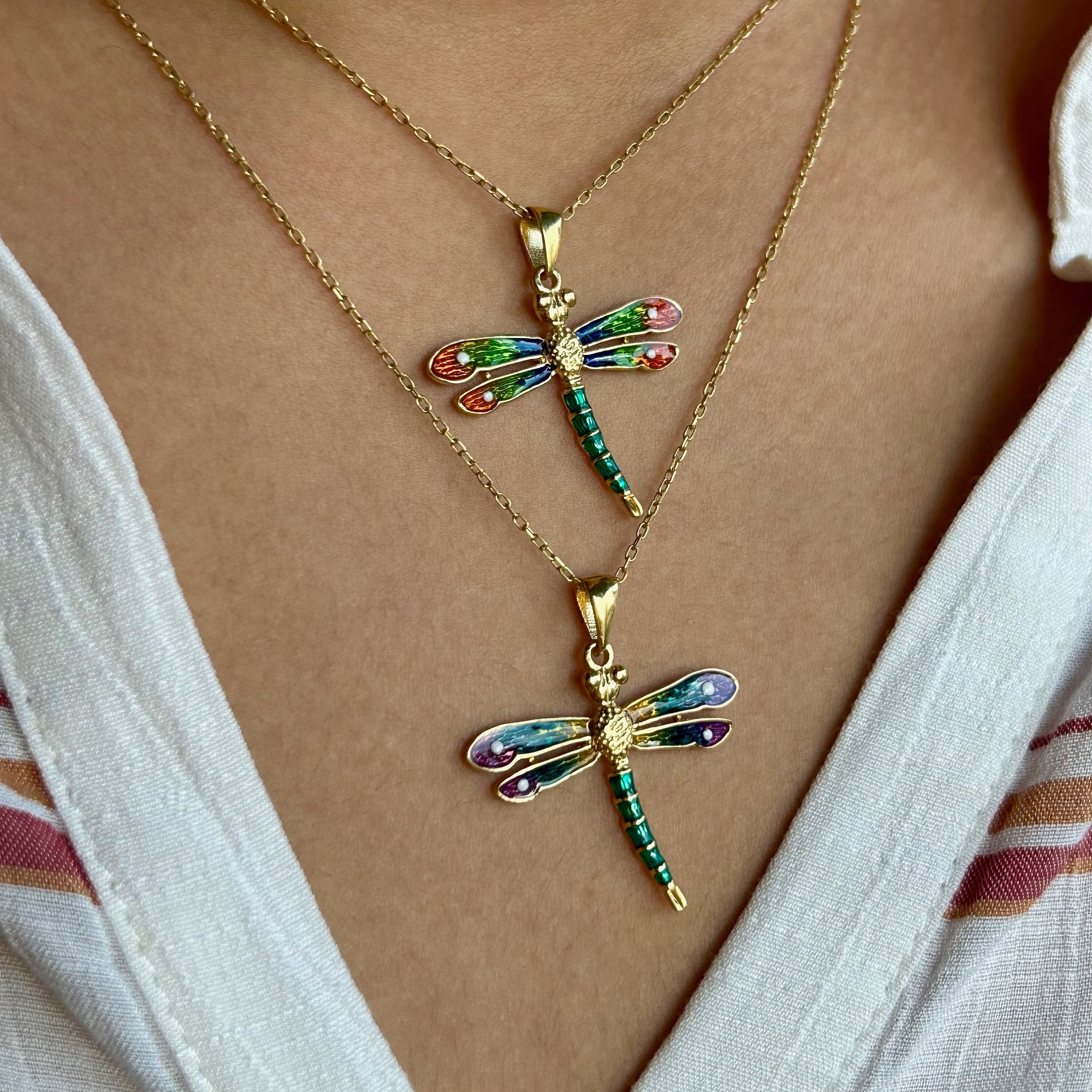 Colorful Dragonfly Necklace, 925 Sterling Silver Pendant, Handmade ...