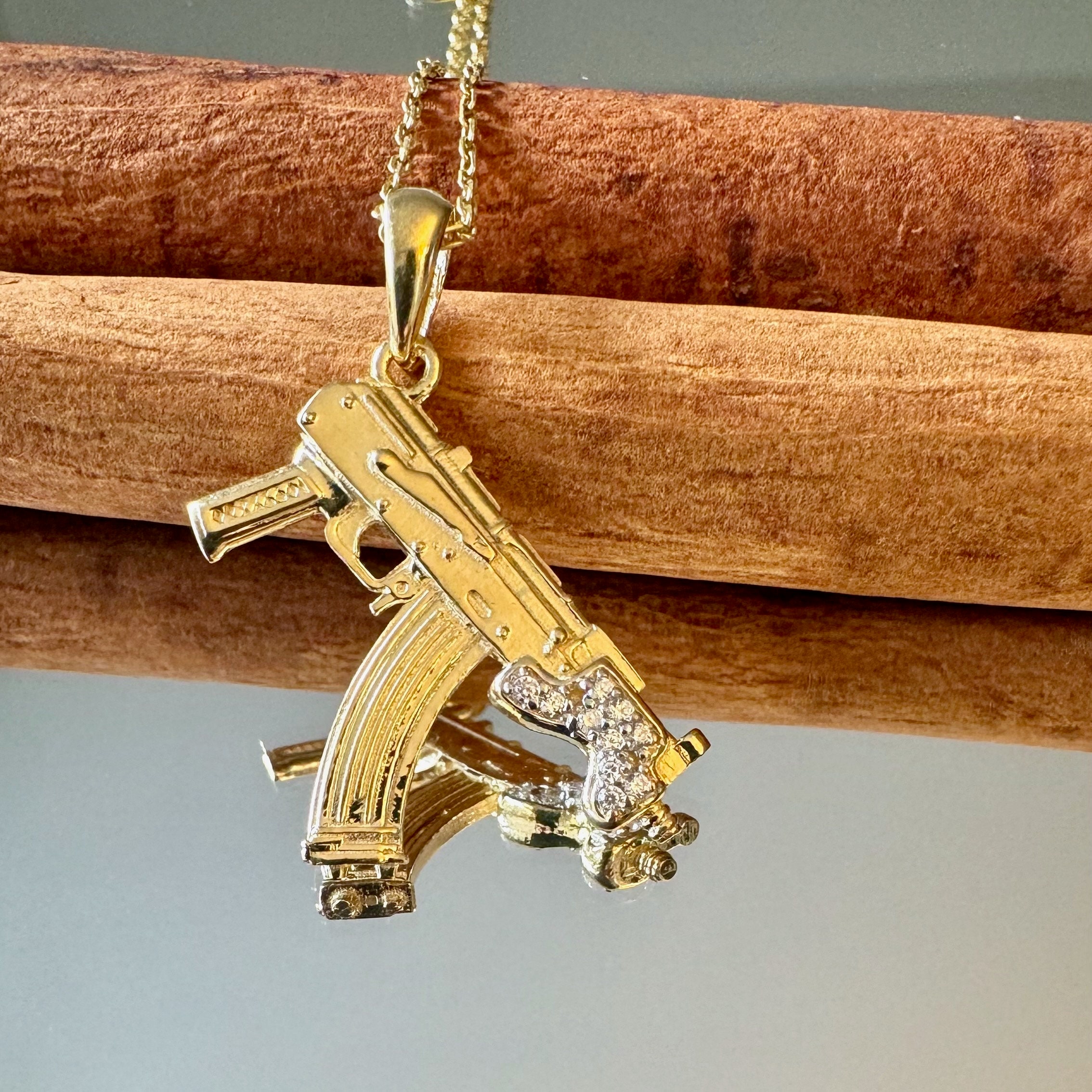 Silver Machine Gun Pendant, Machine Gun Necklace, Bold Jewelry, Gold ...