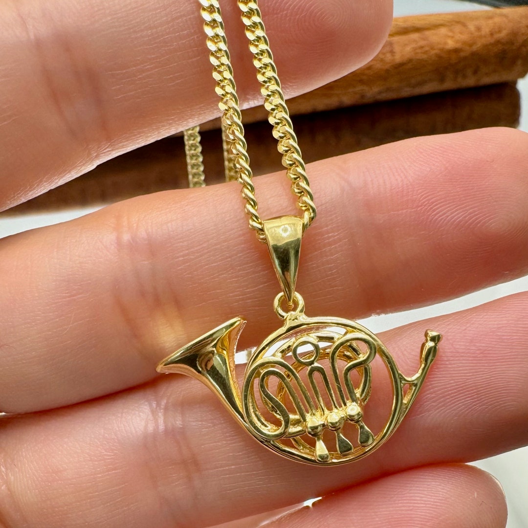 Sterling Silver French Horn Necklace, French Horn Pendant, Musical ...
