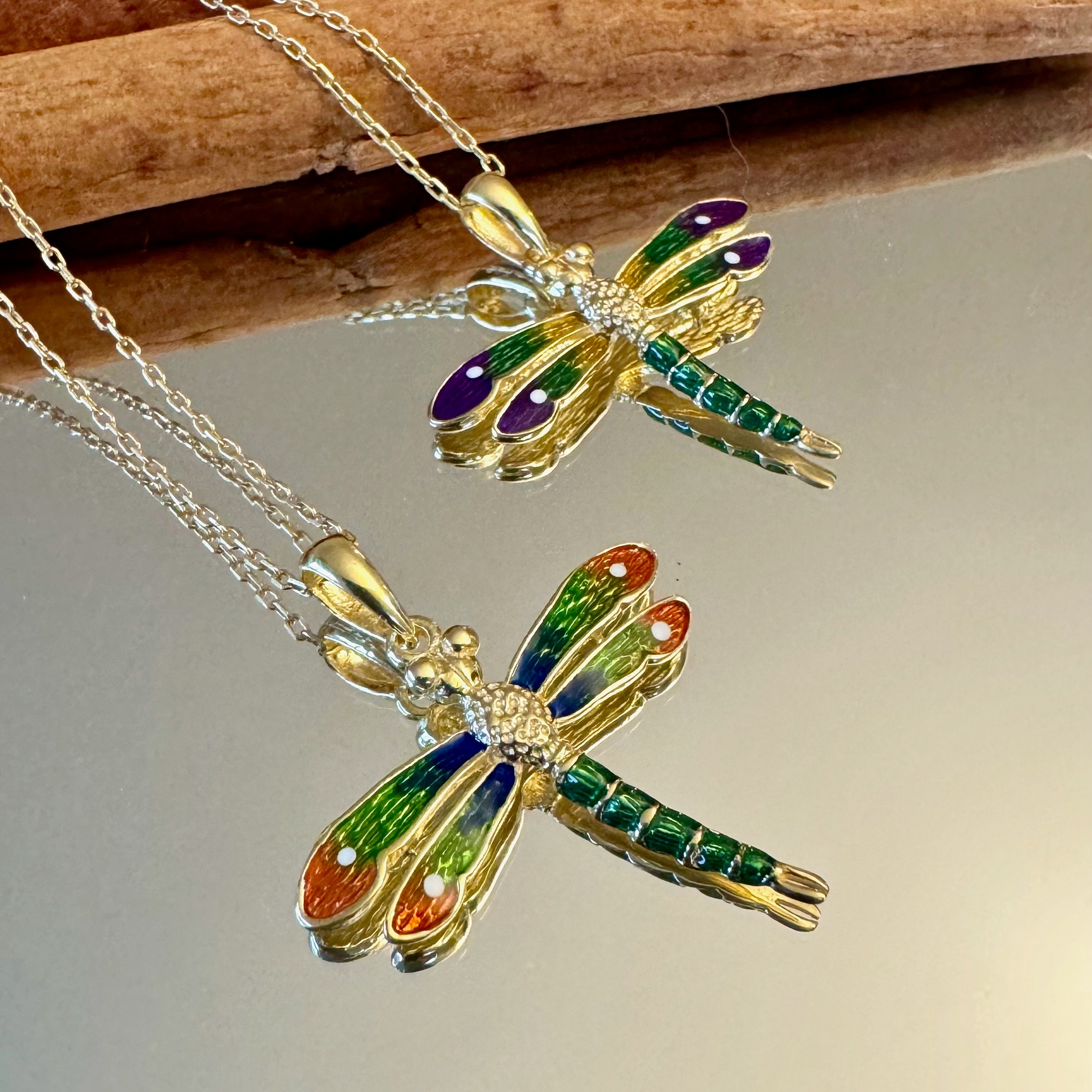 Colorful Dragonfly Necklace, 925 Sterling Silver Pendant, Handmade ...
