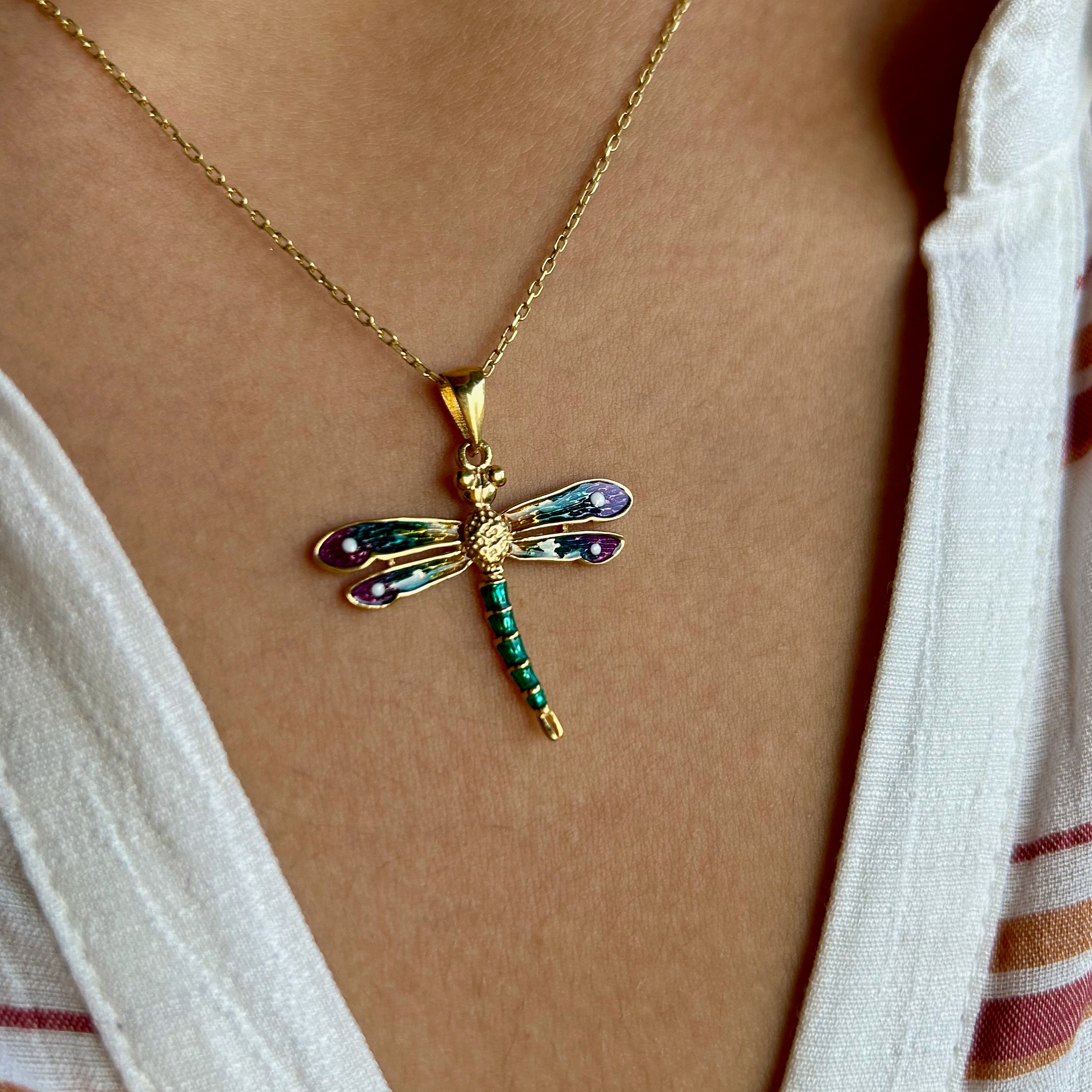 Colorful Dragonfly Necklace, 925 Sterling Silver Pendant, Handmade ...