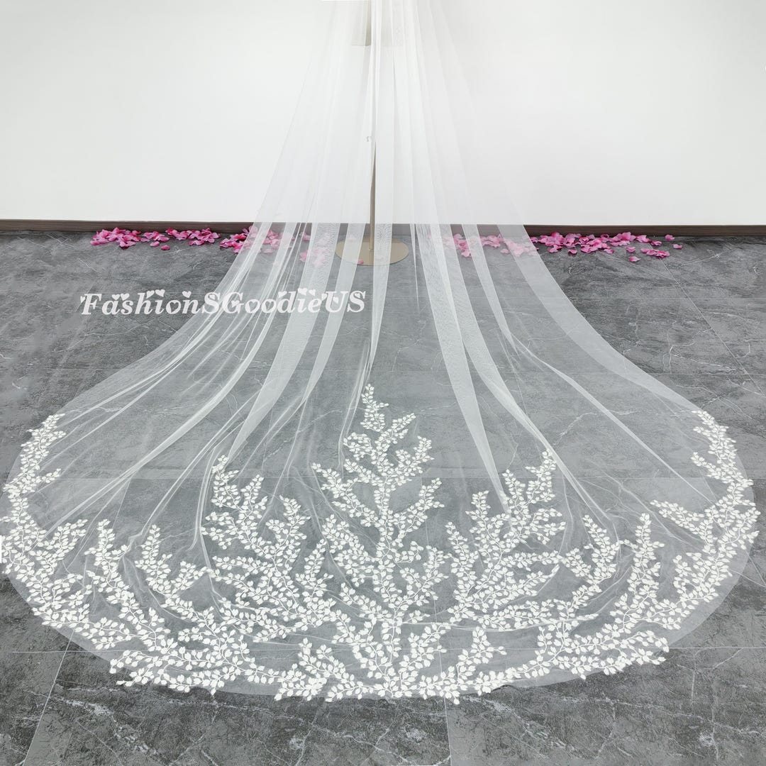 Sparkling Leaf Vine Wedding Veil, Leaf Lace Veil With Sparkly Sequins ...