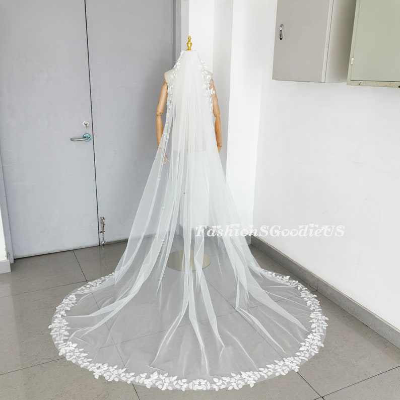 Embroidery Leaf Lace Wedding Veil, Boho Leaf Veil for Bride, Minimalist ...