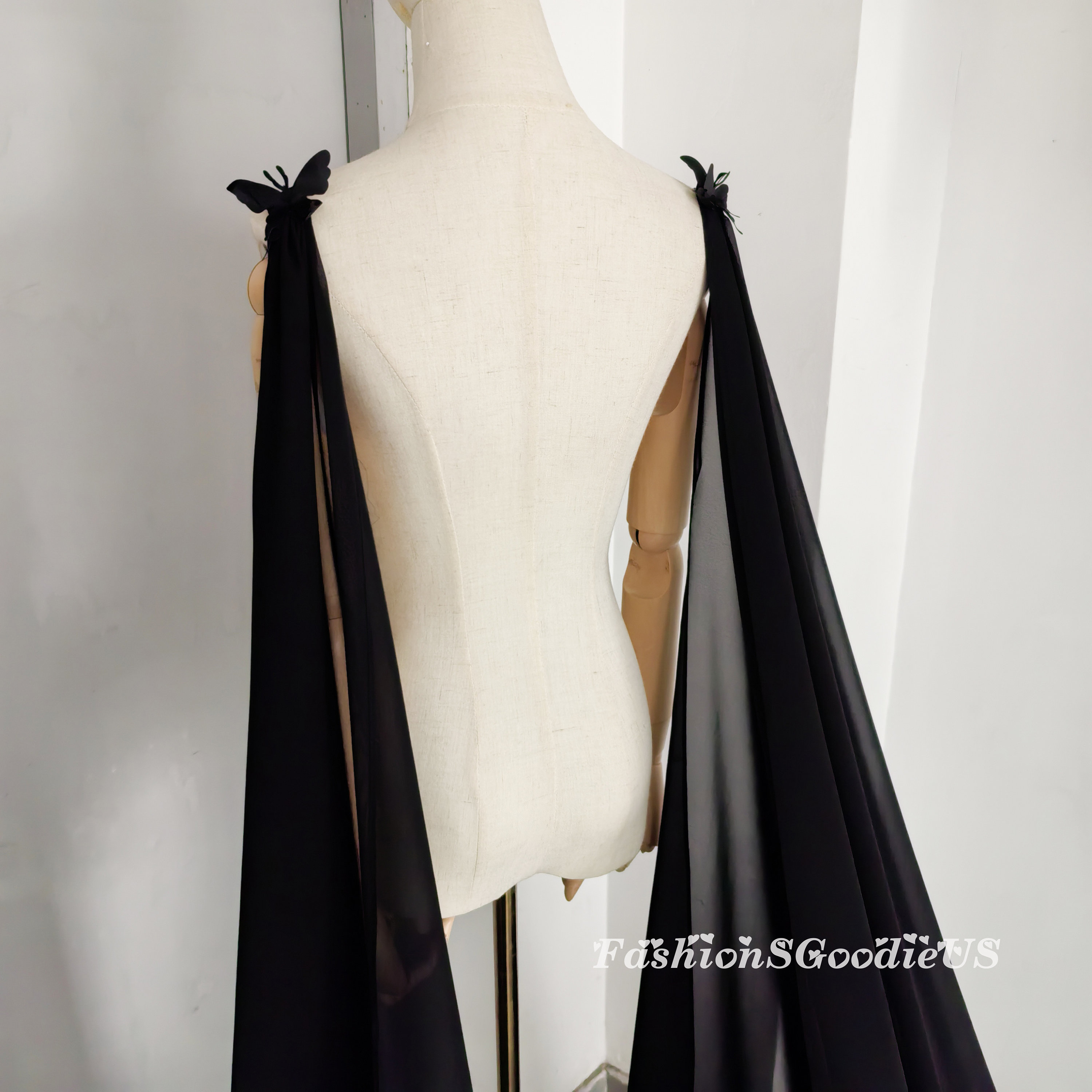 Gothic Black Chiffon Wedding Wings, Chiffon Wings, Shoulder Veil ...