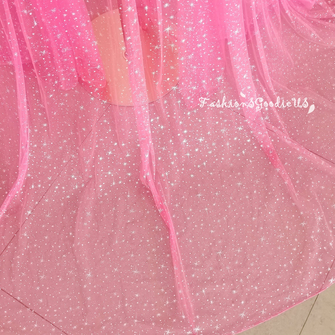 Pink Silver Stars Wedding Cape Veil, Sparkling Stars Cape Veil, Hooded ...