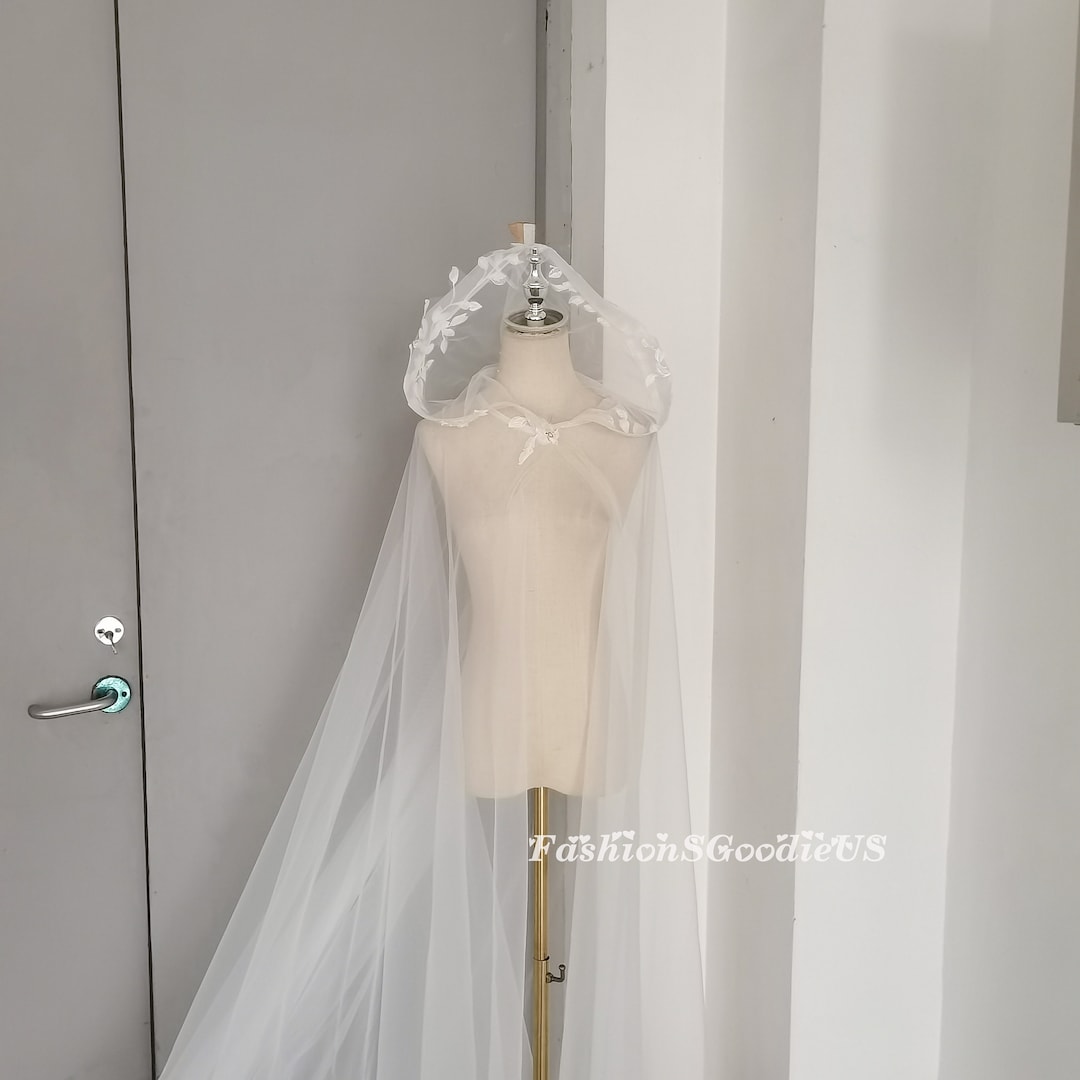 Boho Leaf Lace Wedding Cape Veil, Leaf Lace Cape Veil With Hood, Ivory ...