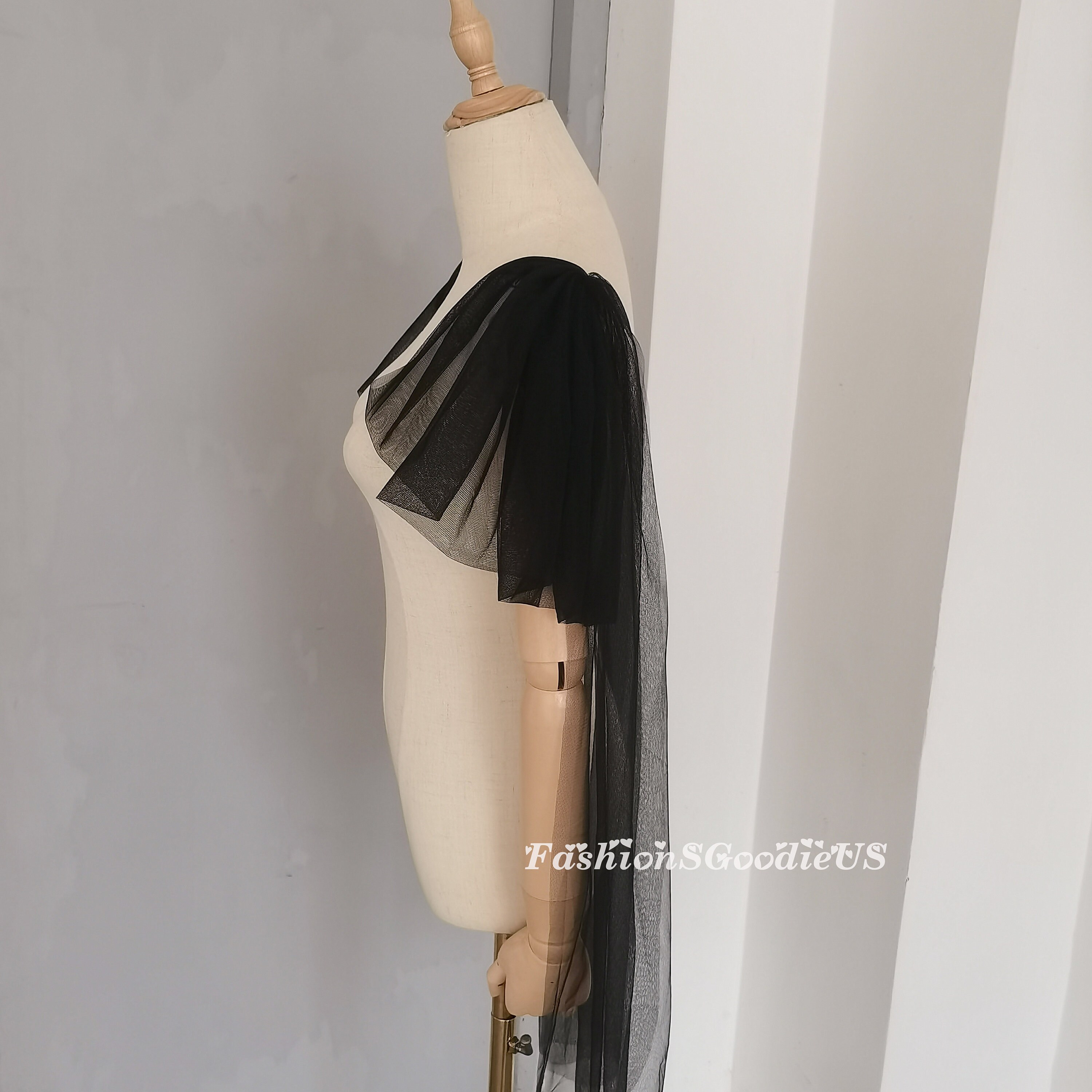 Black Tulle Bridal Separates, Detachable High Low Shoulder Veil ...