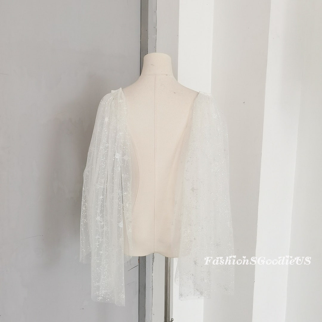 Starry Stars Wedding Wings, Silver Glittery Tulle Wings, Shoulder Veil ...